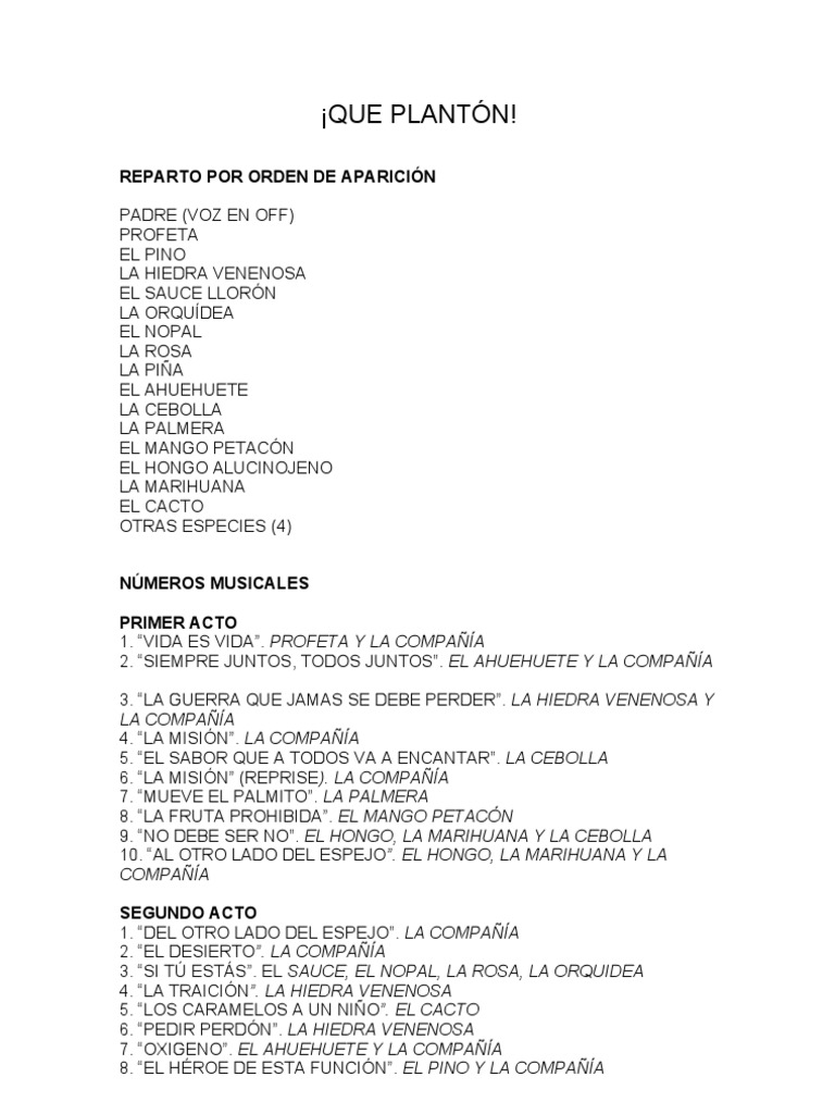 Libreto Que Planton Obra Musical