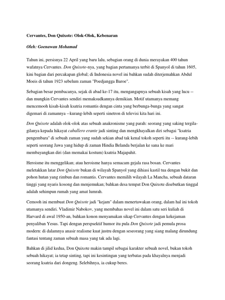 Don Quixote: Olok-Olok dan Kebenaran | PDF