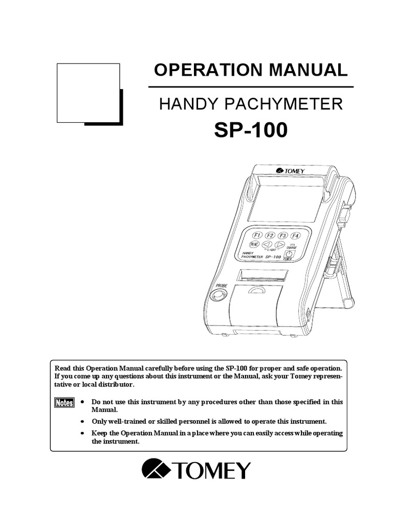 Tomey SP-100 Pachymeter - User Manual PDF | PDF | Cornea | Computing And Information Technology