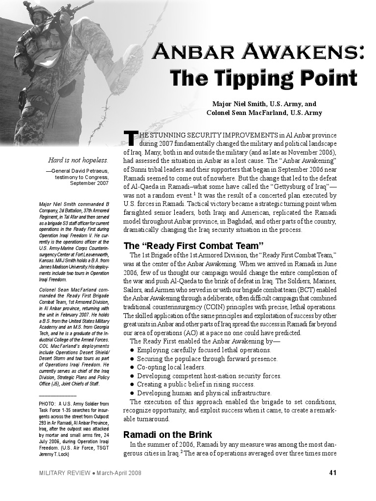 The Anbar Awakening: How U.S. Forces Enabled a Strategic Turning Point ...