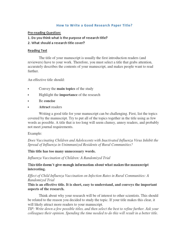 How To Write A Research Title | PDF | Influenza | Vaccines