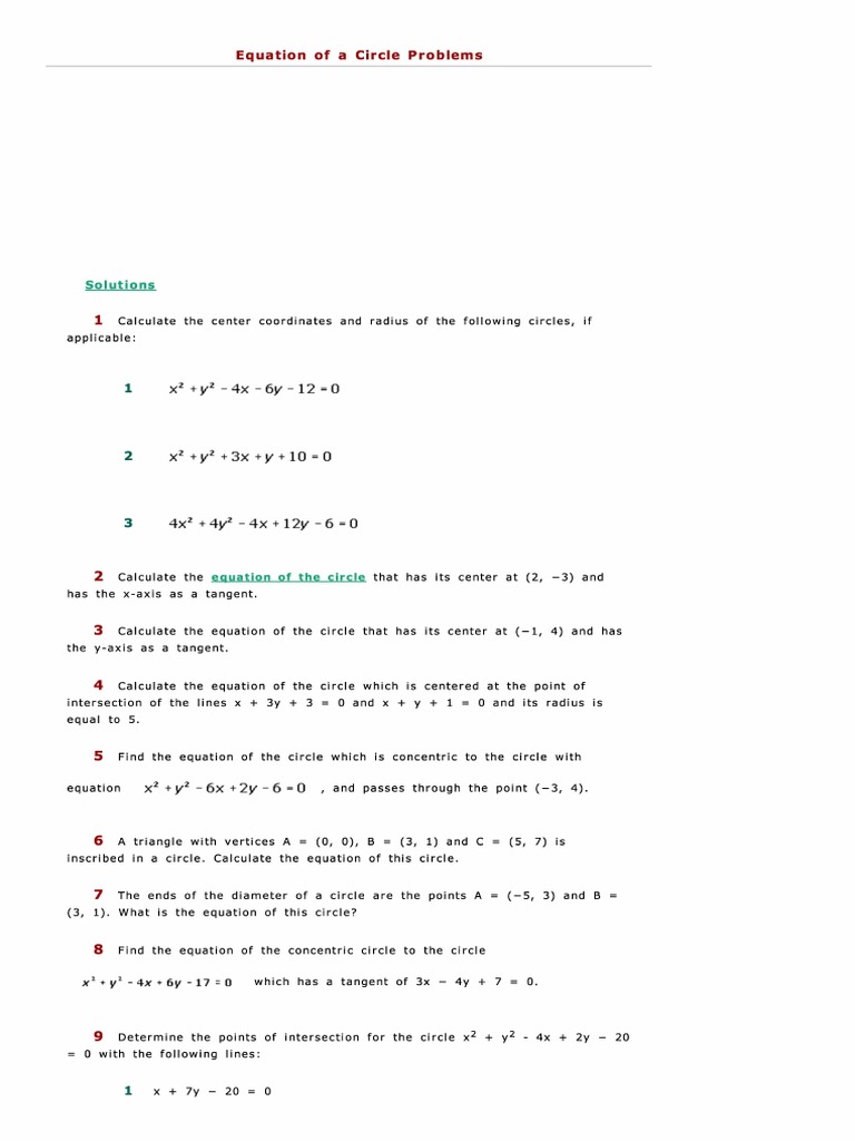 Equation of A Circle Problems | PDF | Circle | Space