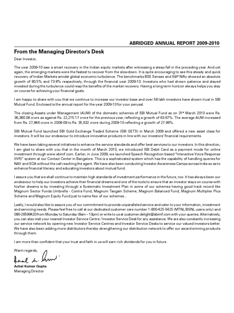From The Managing Director's Desk: Abridged Annual Report 2009-2010 ...
