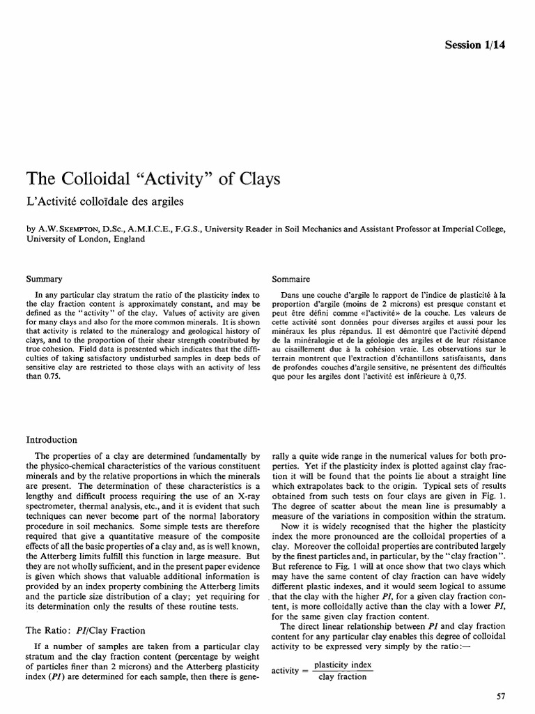 The Colloidal Activity of Clays | PDF | Clay | Minerals