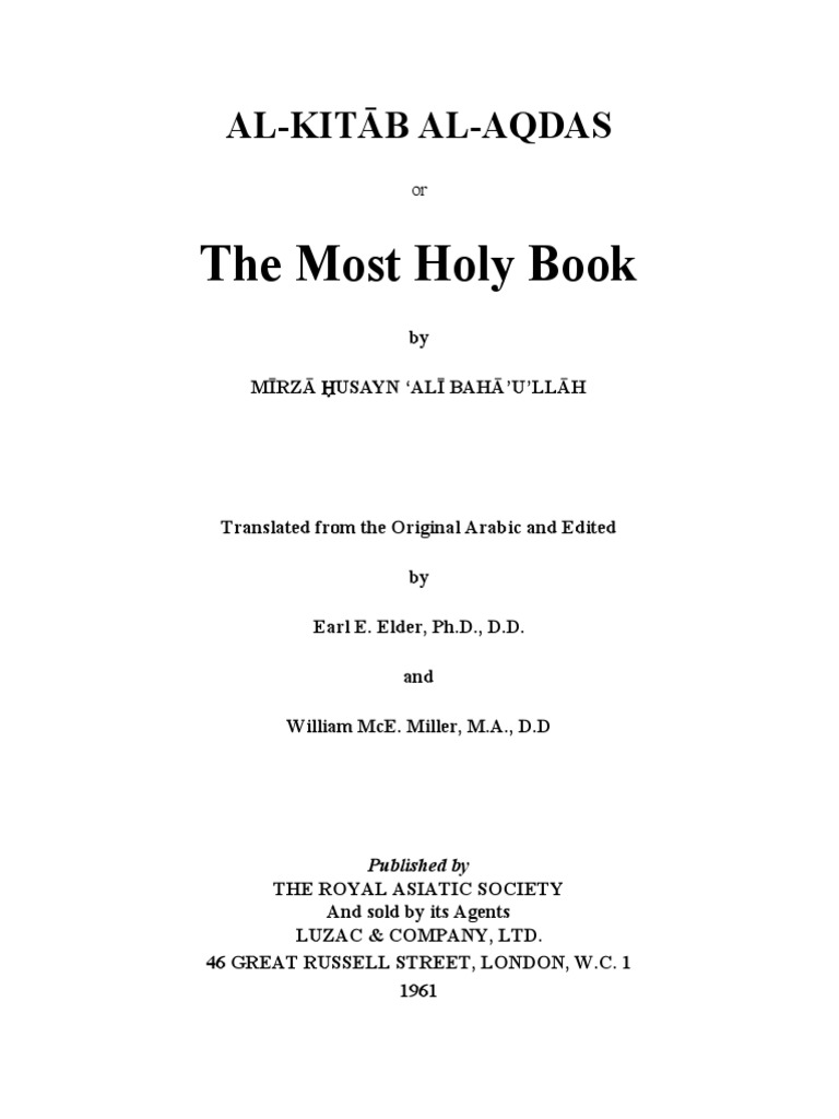 Al-Kitab Al-Aqdas or The Most Holy Book - Elder & Miller Translation ...
