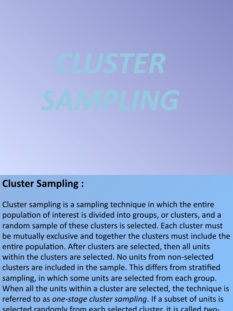 Cluster Sampling | PDF | Sampling (Statistics) | Statistics