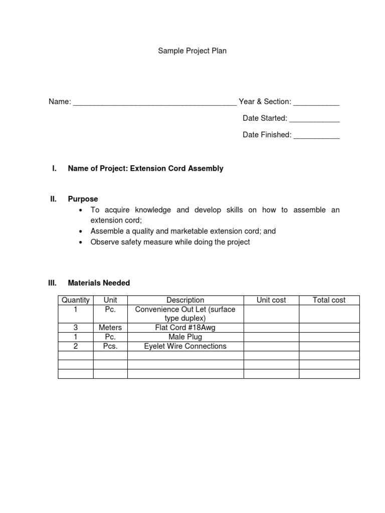 I. Name of Project: Extension Cord Assembly | PDF | Manufactured Goods ...