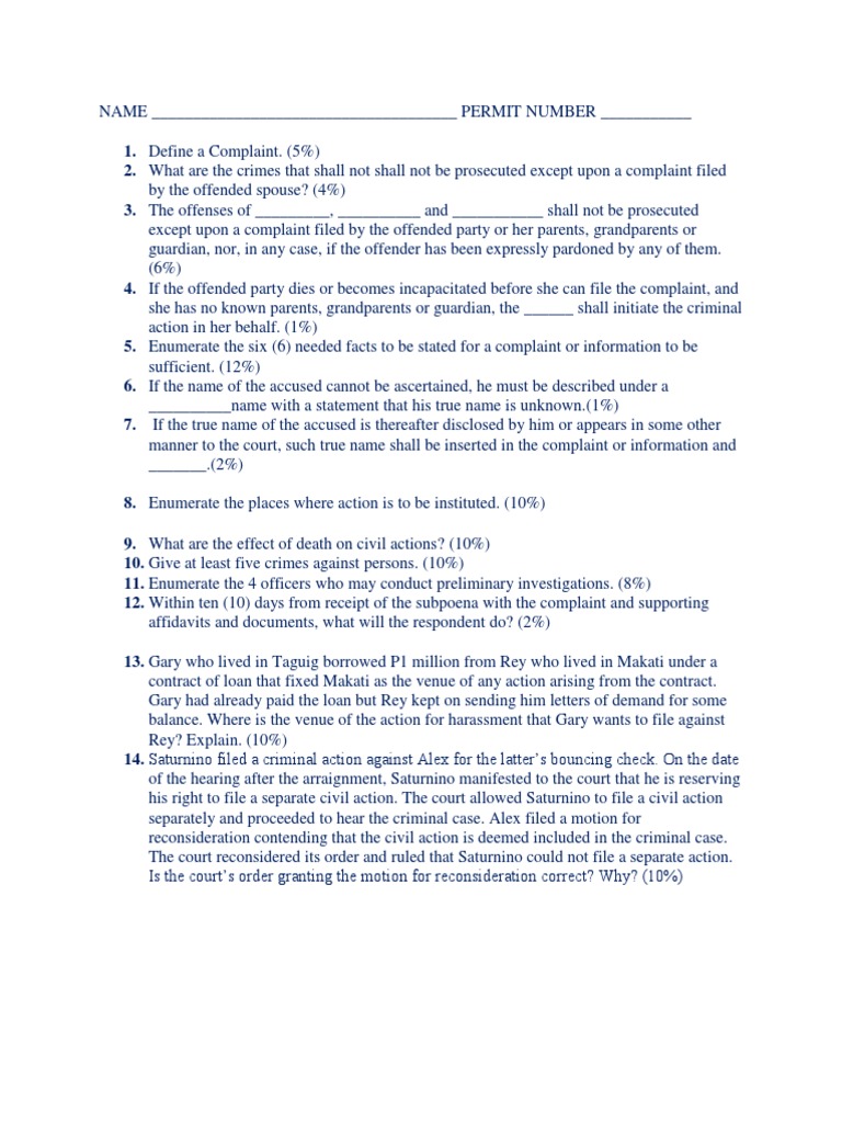 Midterm Exam Crimpro Set 1 | PDF | Complaint | Lawsuit