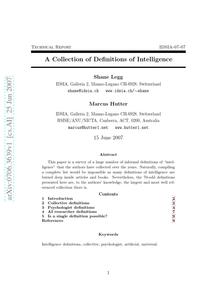 Definitions of Intelligence PDF | PDF | Intelligence | Reason