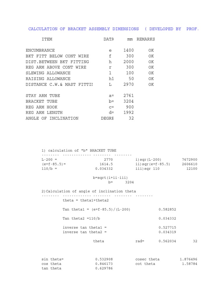 Calculation of Bracket Assembly Dimensions (Developed by Prof. O.P ...