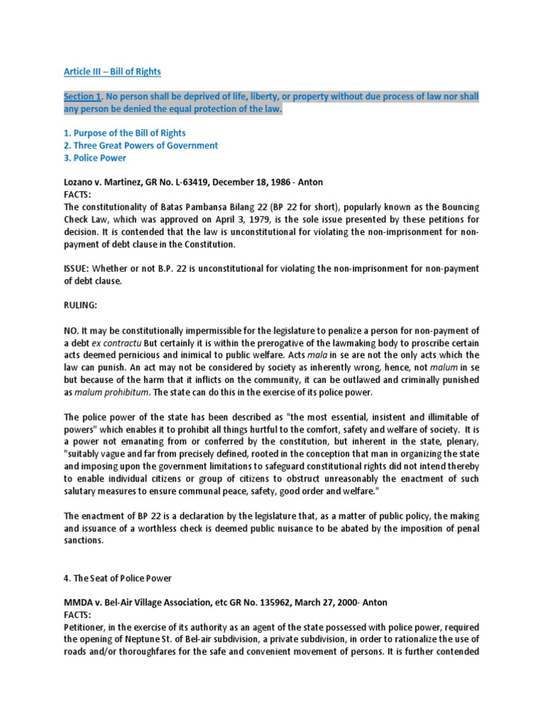 Bill of Rights Cases Sec 1 - 11 Latest Consolidated Cases | PDF ...