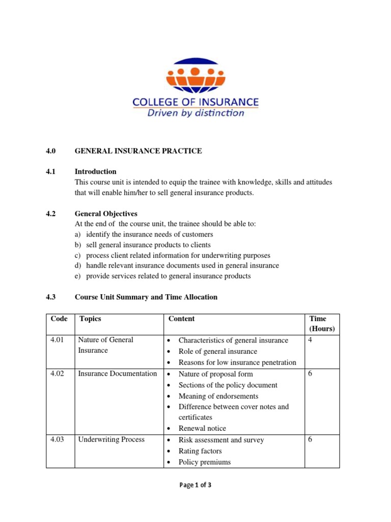 Cop 102 Course Outline | PDF | Underwriting | Liability Insurance