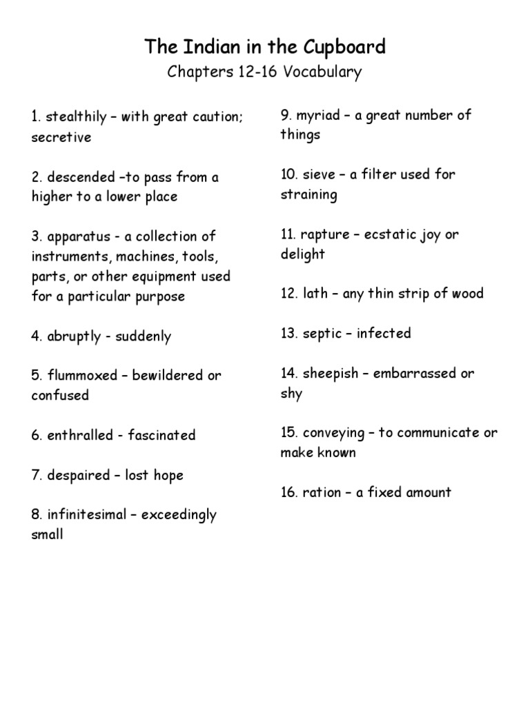 Vocabulary for "The Indian in the Cupboard" | PDF