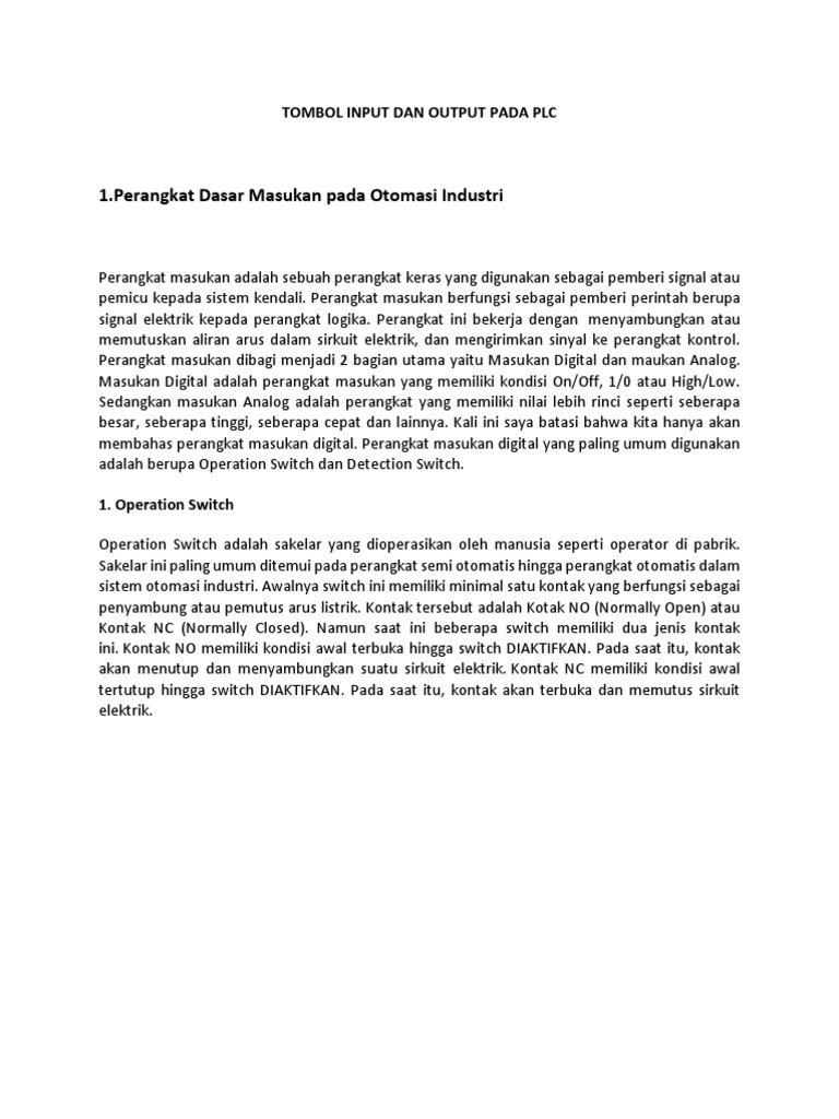Tombol Input Dan Output Pada PLC | PDF