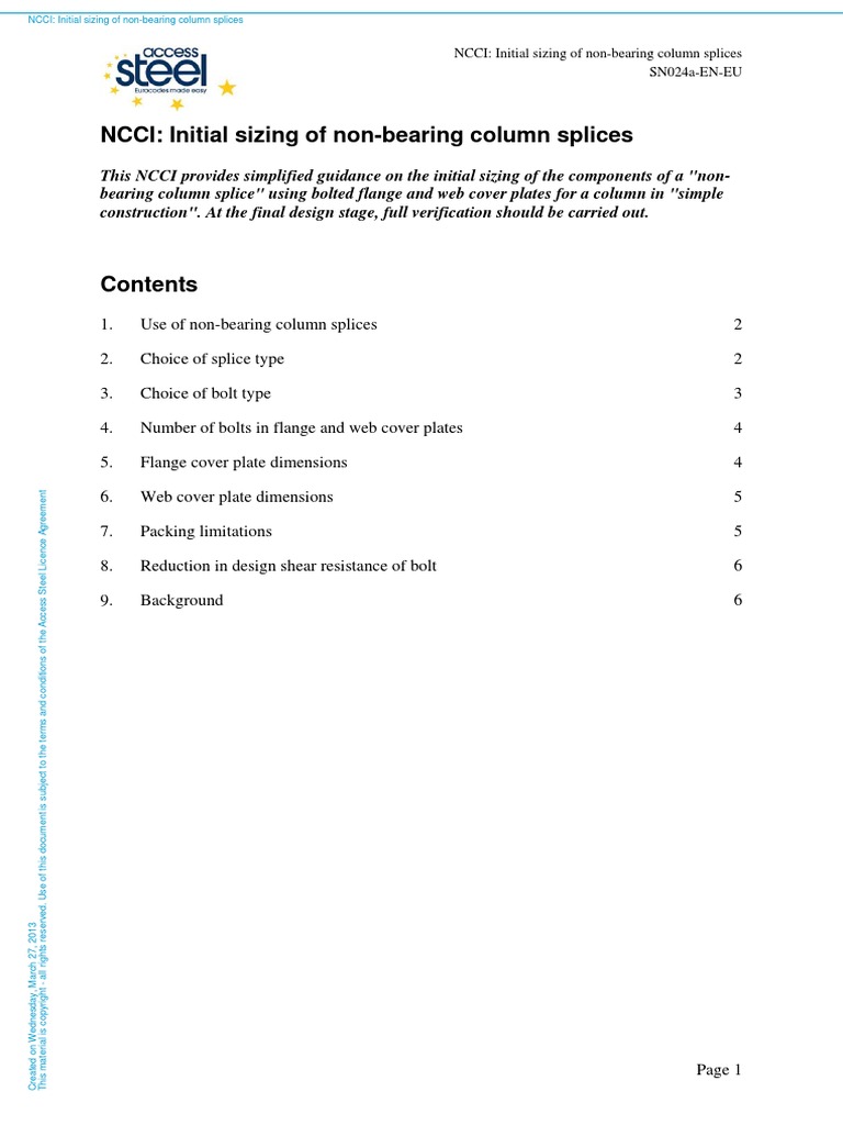 SN024a-NCCI Initial Sizing of Non-Bearing Column Splices PDF | PDF ...