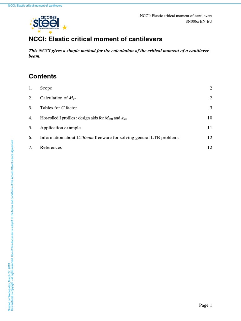 SN006a-NCCI Elastic Critical Moment of Cantilevers PDF | PDF | Beam ...