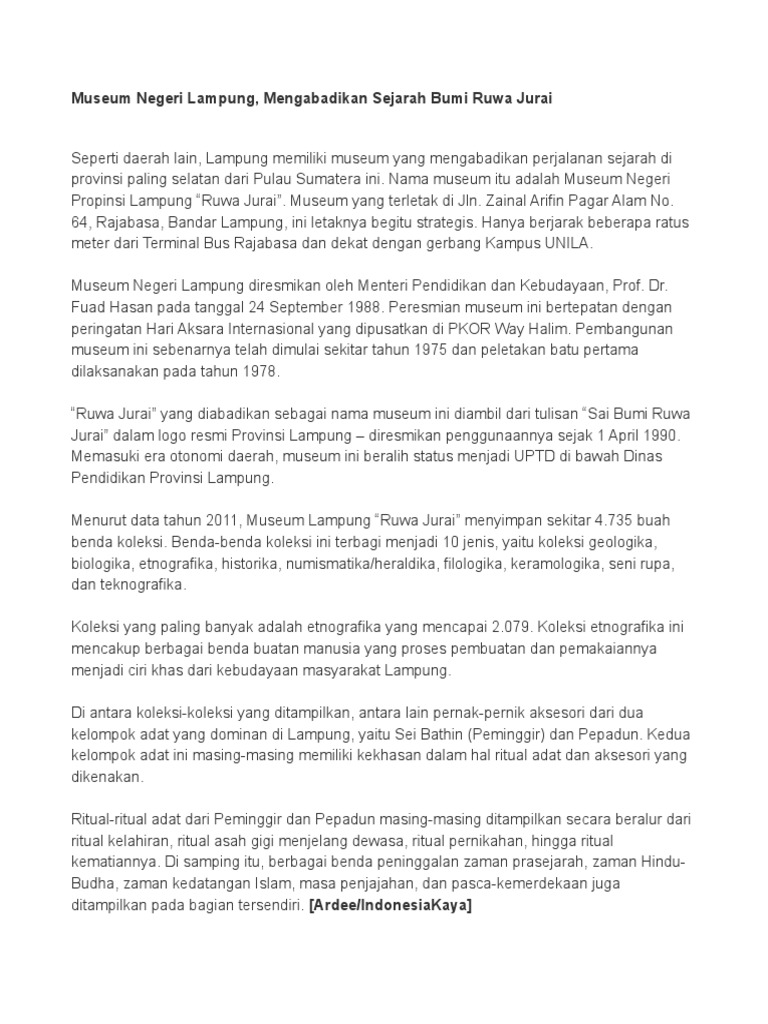 Raden Muhammad Mangundiprojo dan Museum Lampung | PDF | Perjalanan