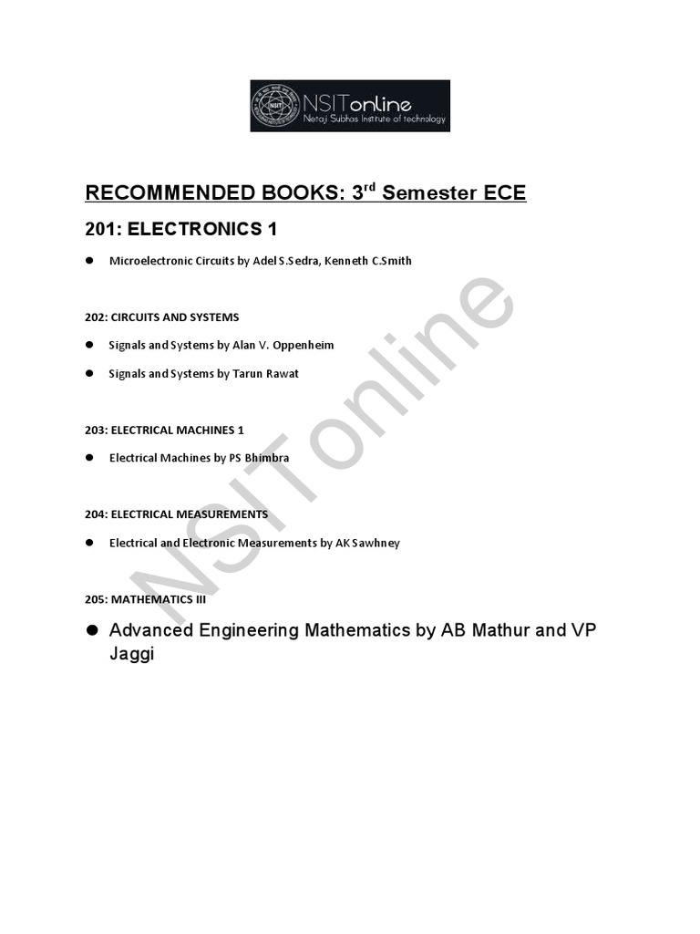 3rd Semester ECE Recommended Books | PDF