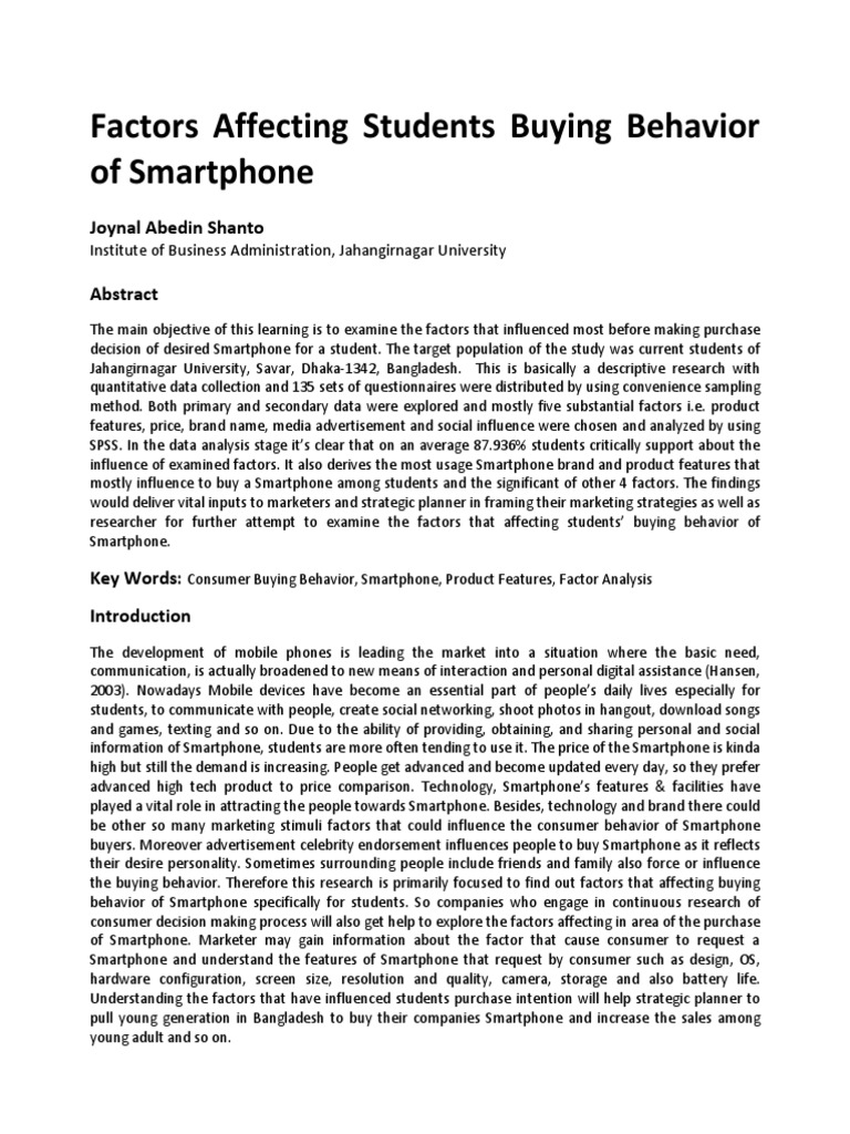 Factors Affecting Students Buying Behavior of Smartphone | PDF | Factor ...