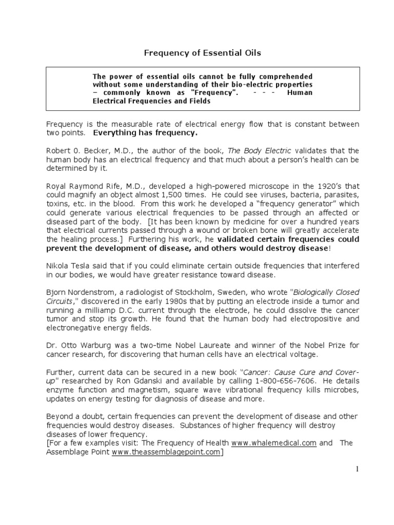 Frequency of Essential Oils | PDF | Hertz | Wellness