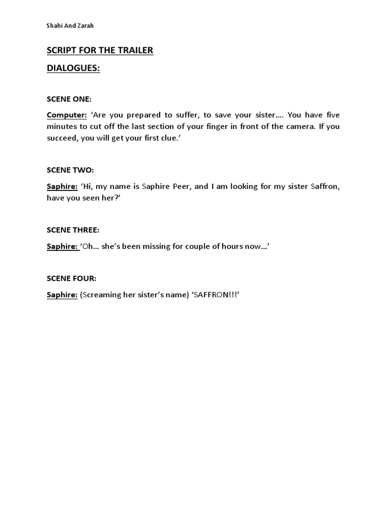 Script For The Trailer | PDF
