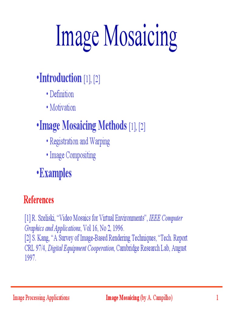 Image Mosaicing: - Introduction | PDF | Pixel | Multidimensional Signal Processing