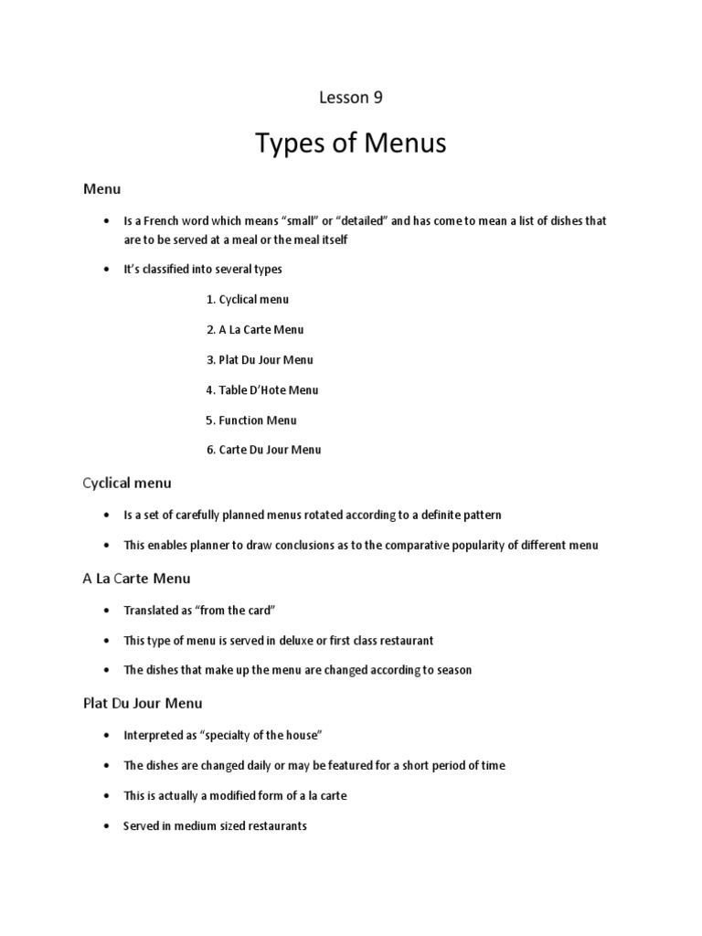 Types of Menus: Lesson 9 | PDF