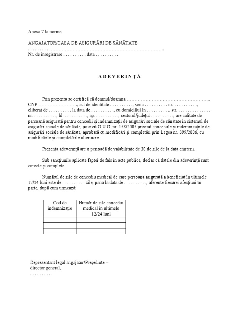 Adeverinta Concedii Ian 2018 ANEXA 7 | PDF
