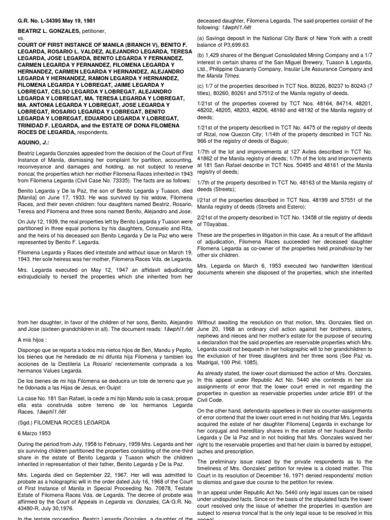 Cases - Reserva Troncal | PDF | Inheritance | Intestacy