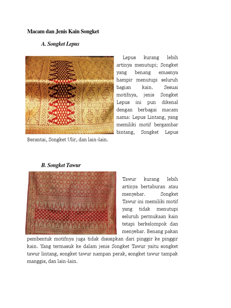 Macam Dan Jenis Kain Songket | PDF