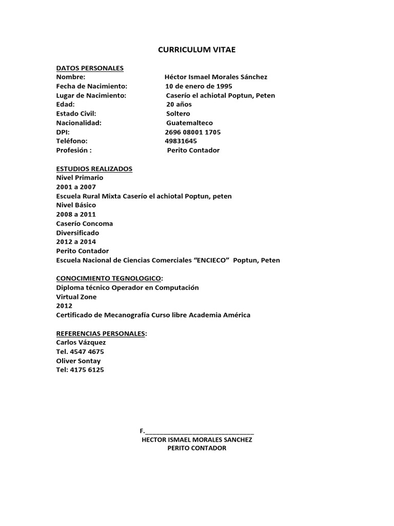 Curriculum Vitae de Hector Ismael Morales | PDF