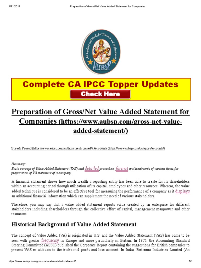 Preparation of Gross - Net Value Added Statement For Companies | PDF ...
