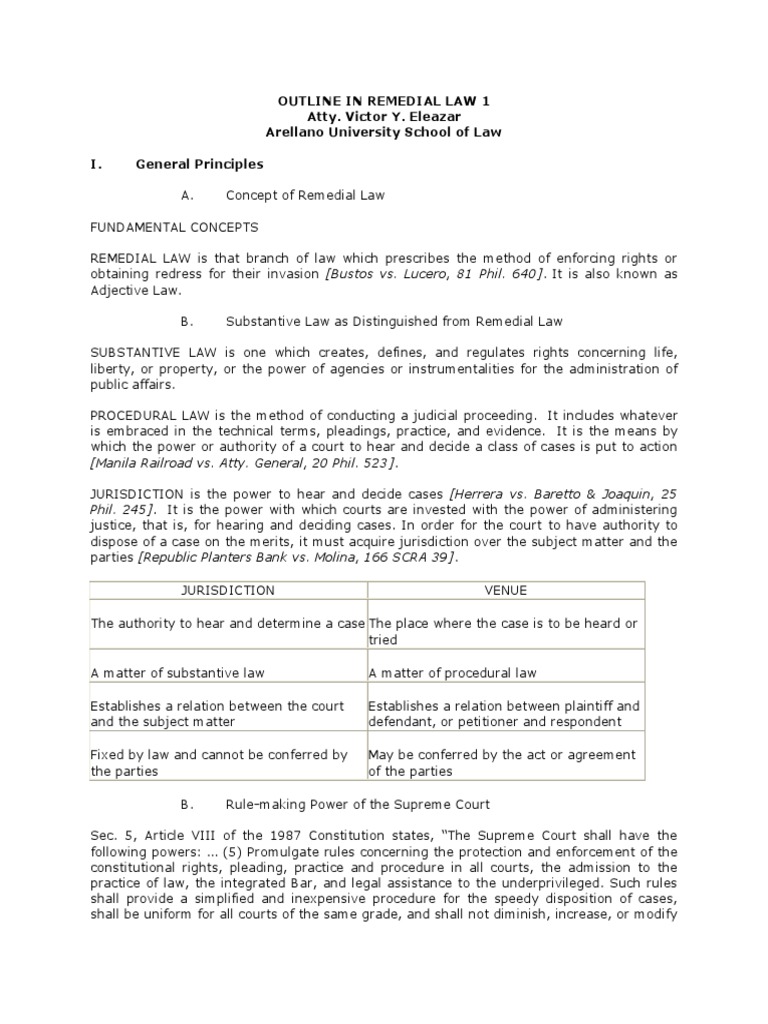 Remedial Law: An Outline of Fundamental Concepts Regarding Jurisdiction ...