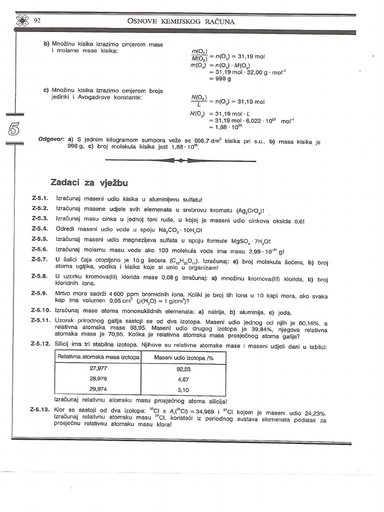 Zadatci Za Vjezbu - Osnove Kemijskog Racuna | PDF