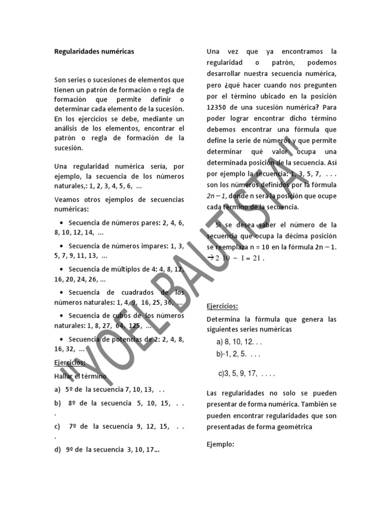 Regularidades en Series Numéricas | PDF | Secuencia | Fracción ...