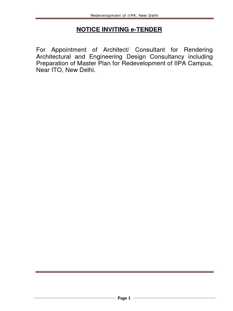 Notice Inviting E-Tender: Redevelopment of IIPA, New Delhi | PDF ...