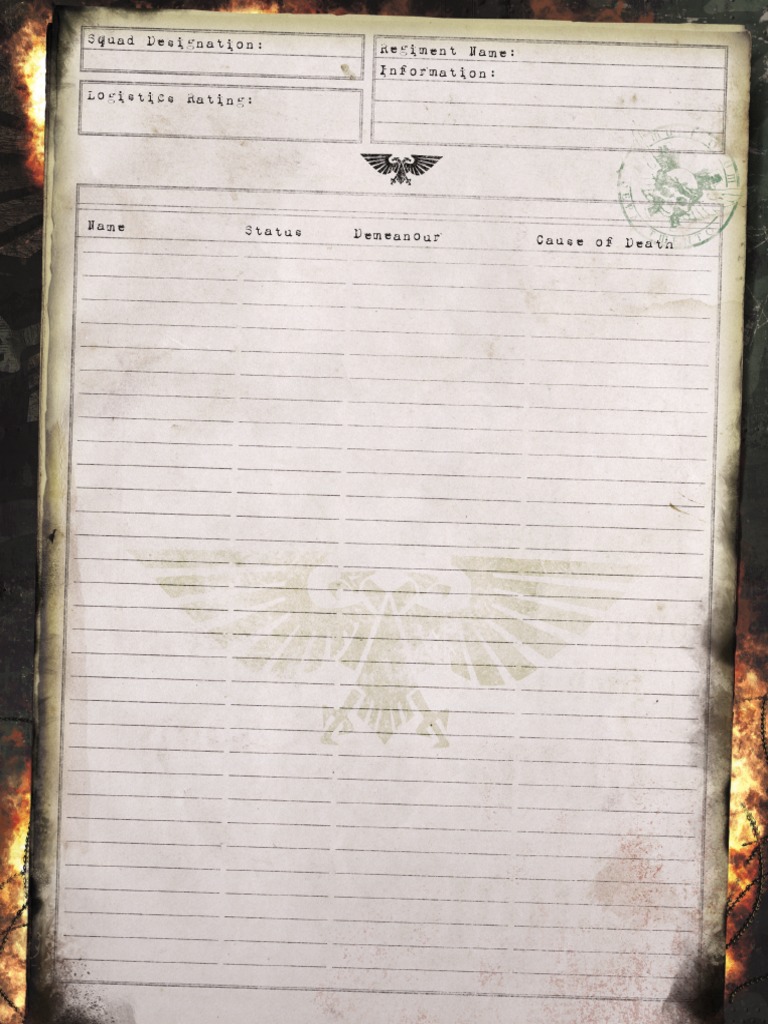 Only War - Squad Sheet | PDF