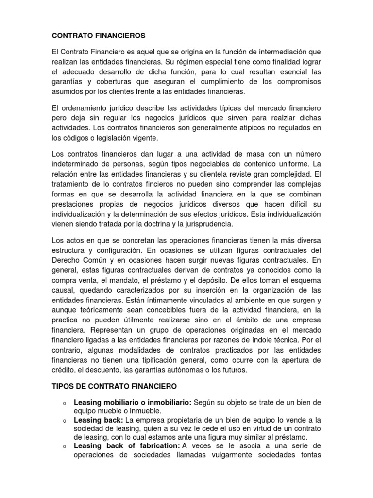 Contrato Financieros | PDF | Bolsa | Arrendamiento