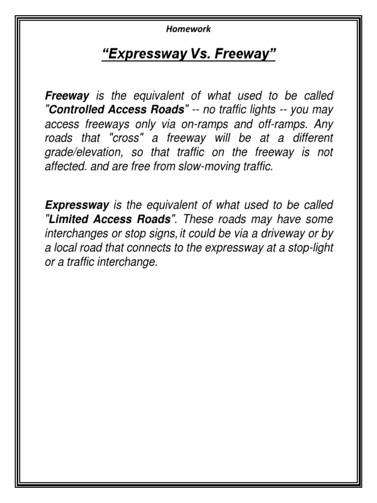 Expressway vs Freeway: Key Differences | PDF