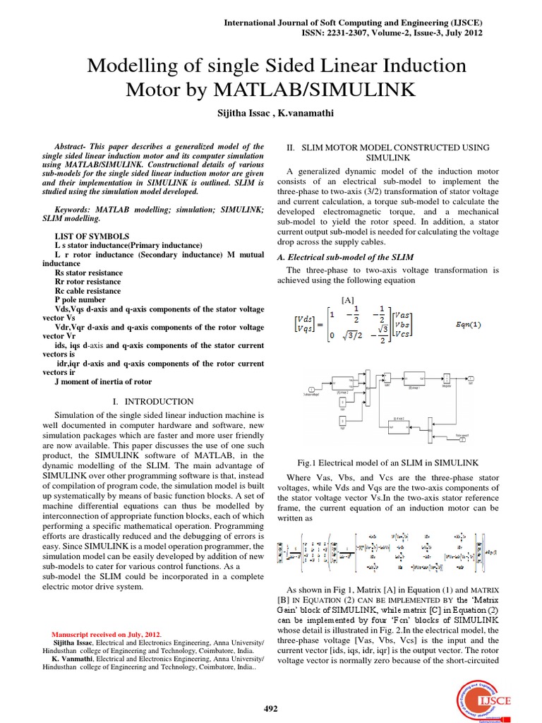 Modelling of Single Sided Linear Induction Motor by MATLAB/SIMULINK | PDF | Electromagnetic ...