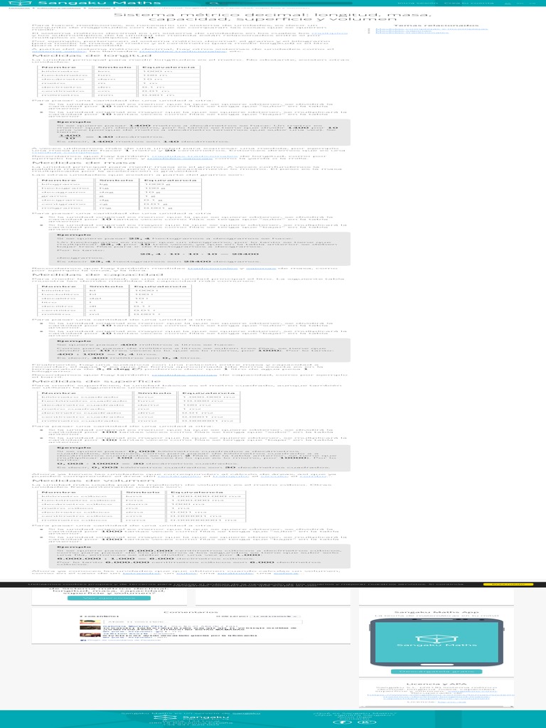 Sistema Métrico Decimal - Longitud, Masa, Capacidad, Superficie y ...