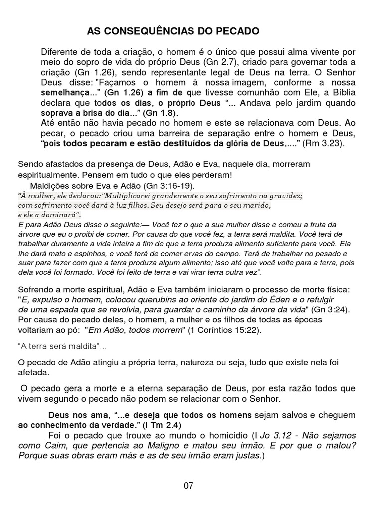 As Consequências Do Pecado Pdf Adão E Eva Pecado