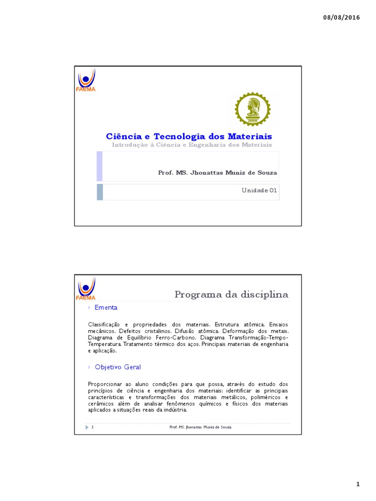 01 Introdução A Ciências E Tecnologia Dos Materiais Pdf Pdf
