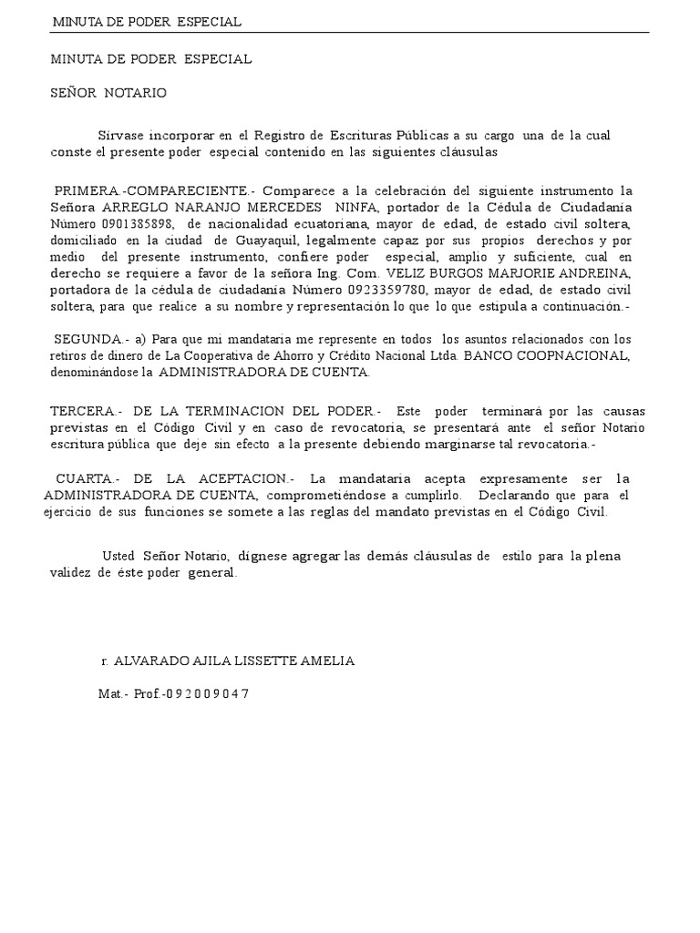 Minuta Poder Especial | PDF