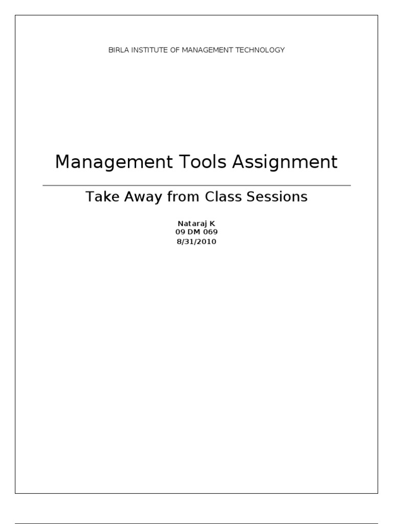 Management Tools Assignment: Take Away From Class Sessions | PDF ...