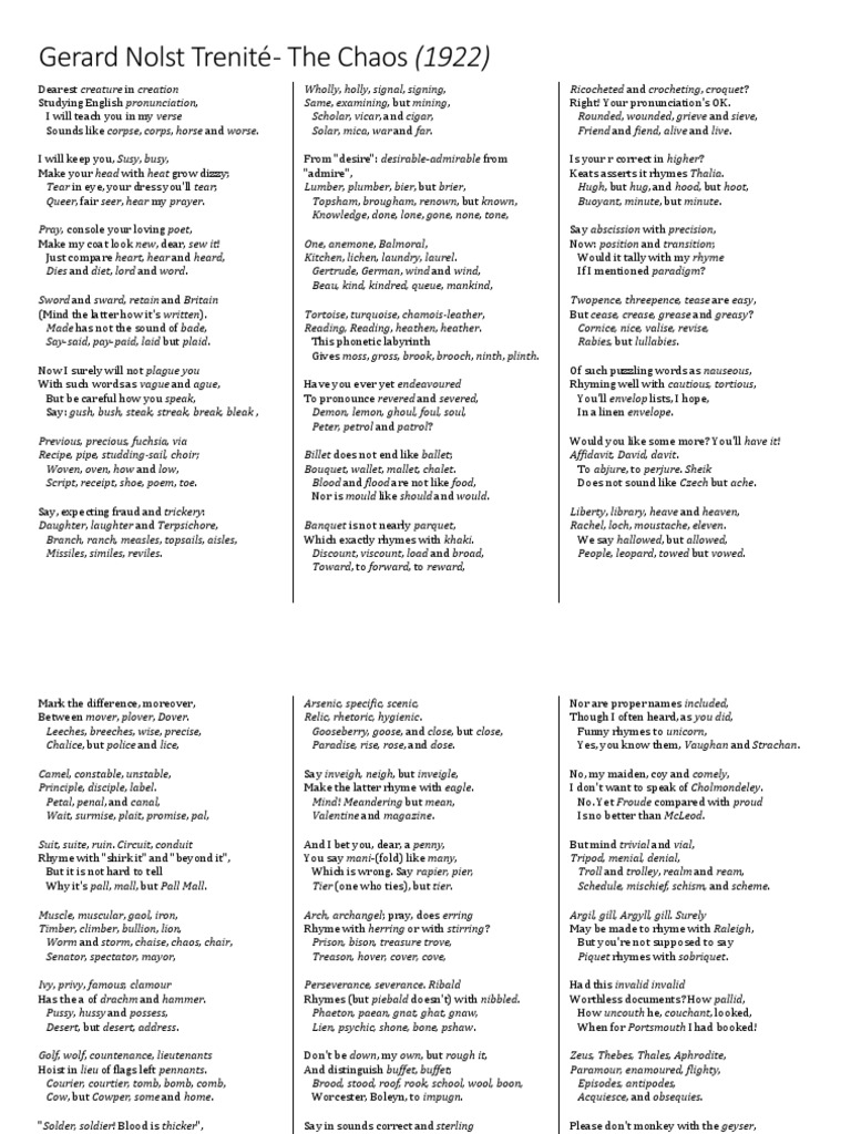 The Chaos of English Pronunciation | PDF | Poetry