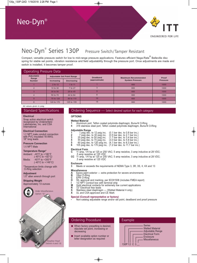 130P ITT Pressure Switchs | PDF | Electrical Engineering | Manufactured ...