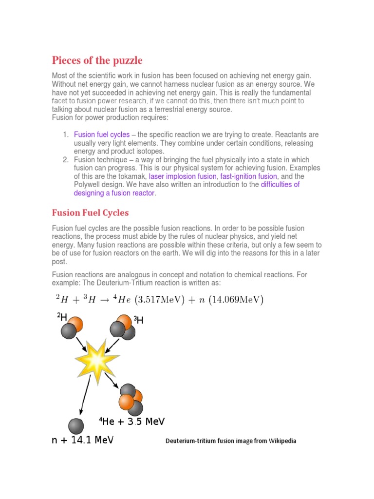Pieces of The Puzzle: Fusion Fuel Cycles | Download Free PDF | Fusion ...