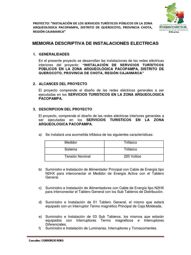 Memoria Descriptiva de Instalaciones Electricas | PDF | Red eléctrica | Enchufes y tomas de ...