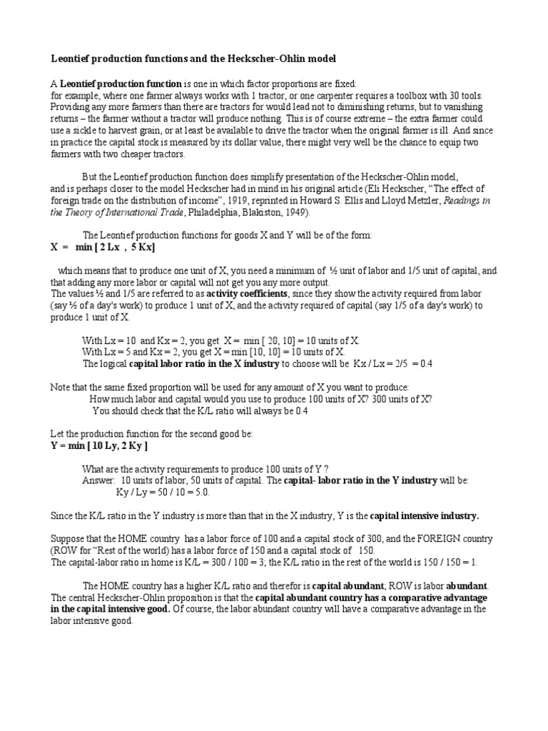 Leontief Production Functions and The Heckscher-Ohlin Model | PDF ...